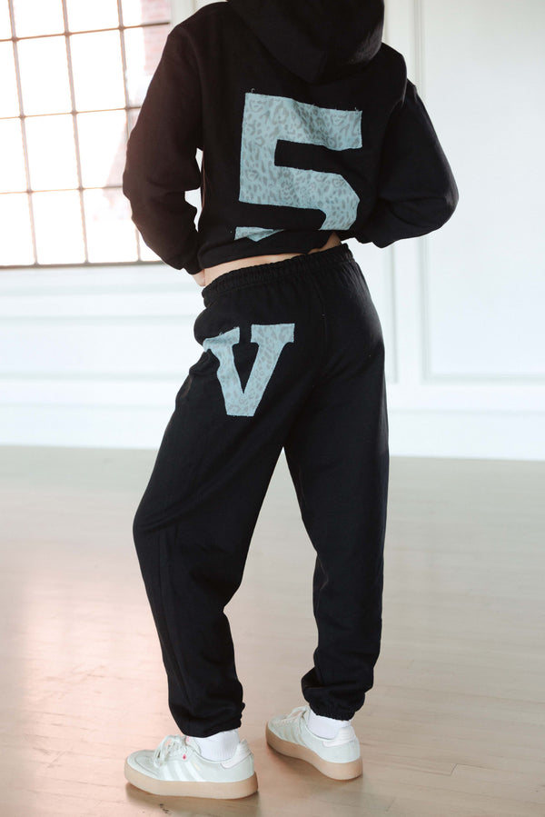 Patchwork Sweatpants Black/Blue Ash Cheetah | Five The Label
