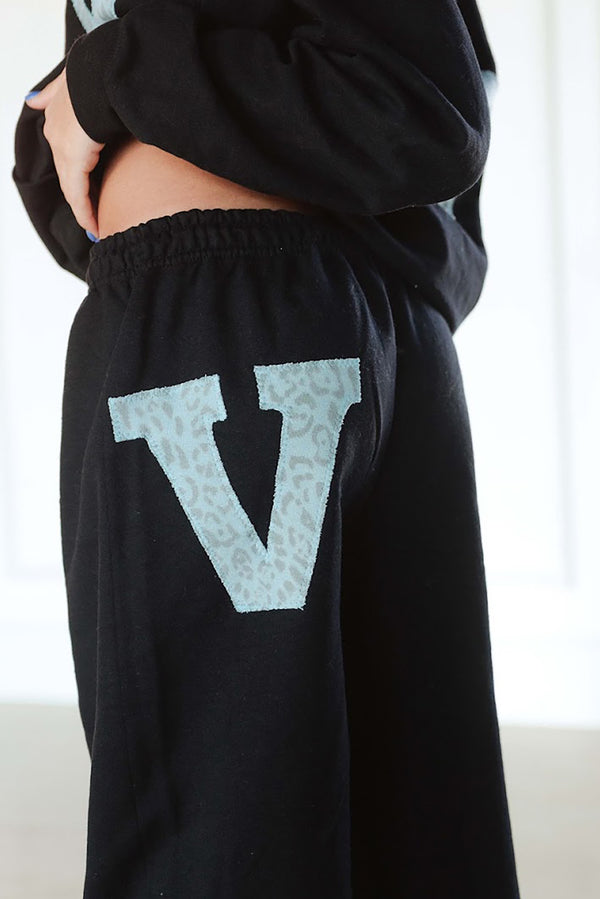 Patchwork Sweatpants Black/Blue Ash Cheetah | Five The Label